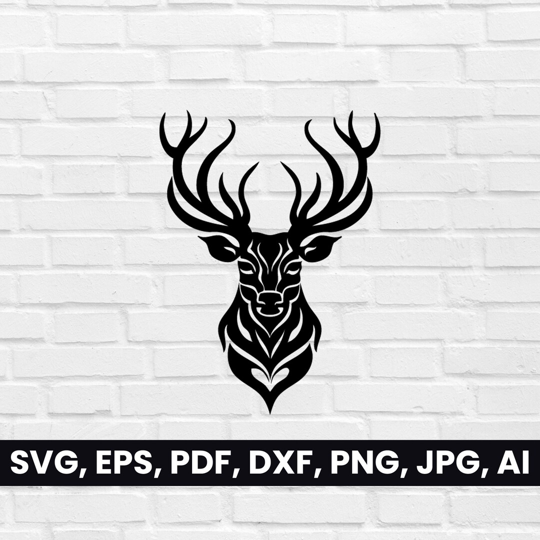 Deer Head Silhouette, Stag Shape SVG, Pdf, Dxf, Png, Deer With Antlers ...