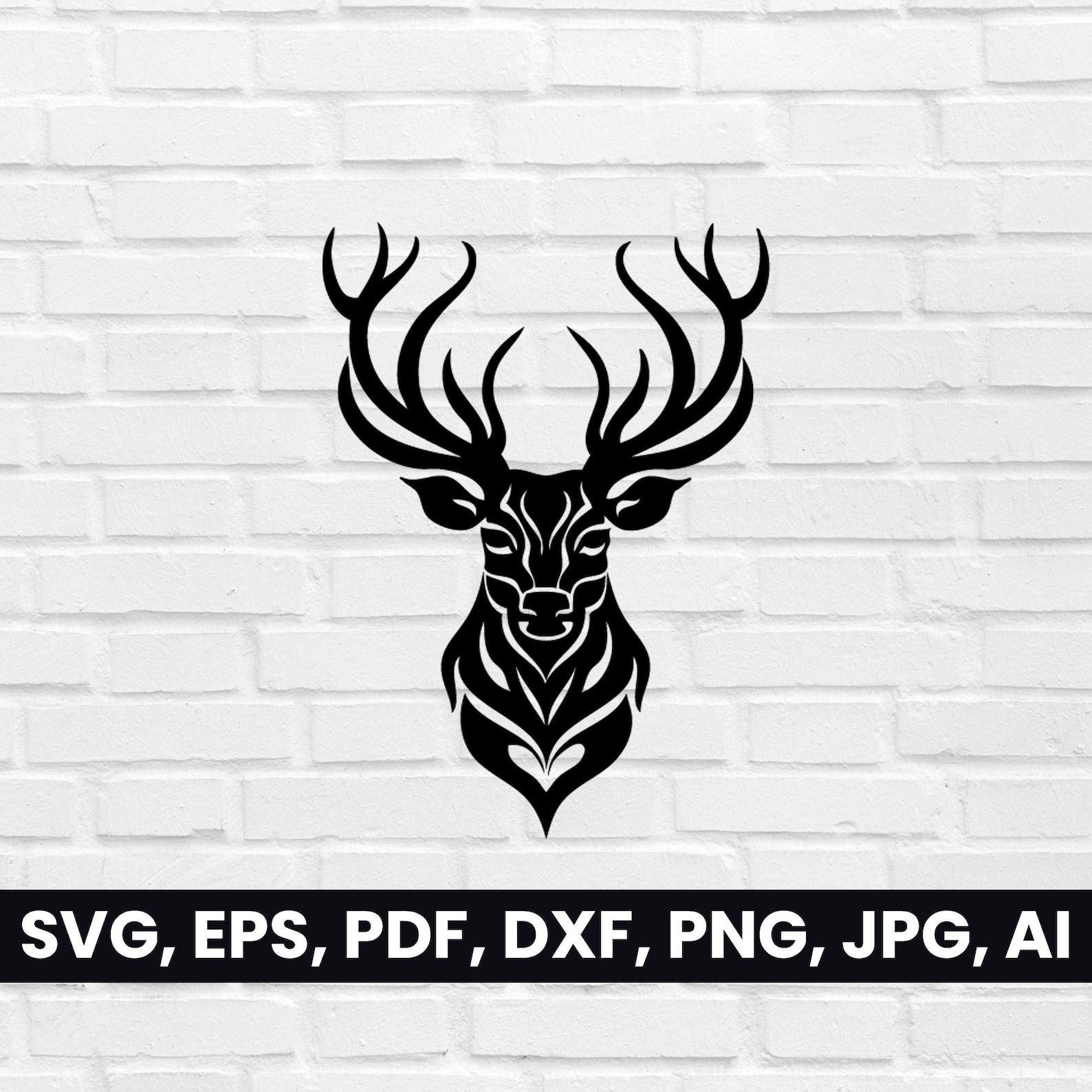Deer Head Silhouette, Stag Shape SVG, Pdf, Dxf, Png, Deer With Antlers ...