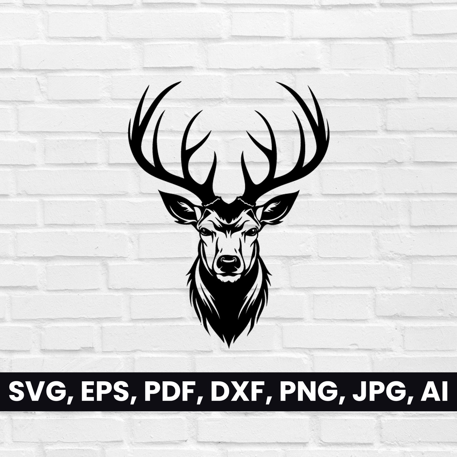 Deer Head Silhouette, Stag Shape SVG, Pdf, Dxf, Png, Deer With Antlers ...