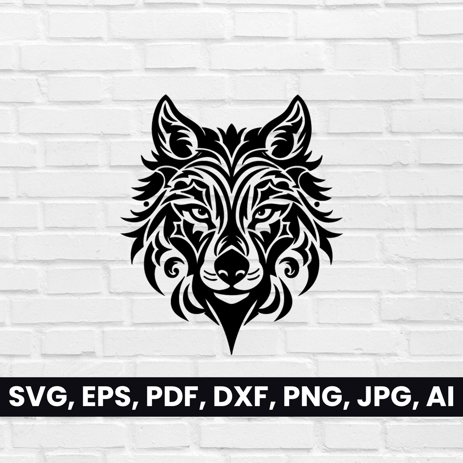 Wolf Tribal Head Silhouette, Wolf SVG, Pdf, Dxf, Png, Wolf Clipart ...