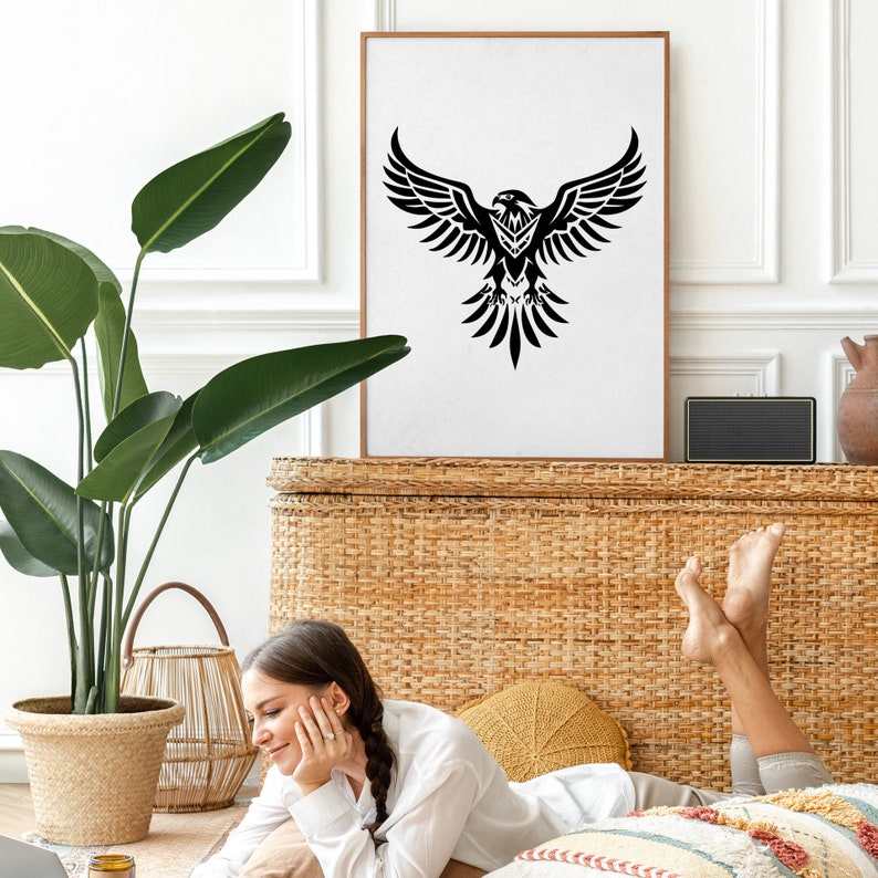 Tribal Eagle Spread Wings Silhouette, Eagle Flight SVG, Pdf, Dxf, Png, Clipart Bird Symbol Logo ...