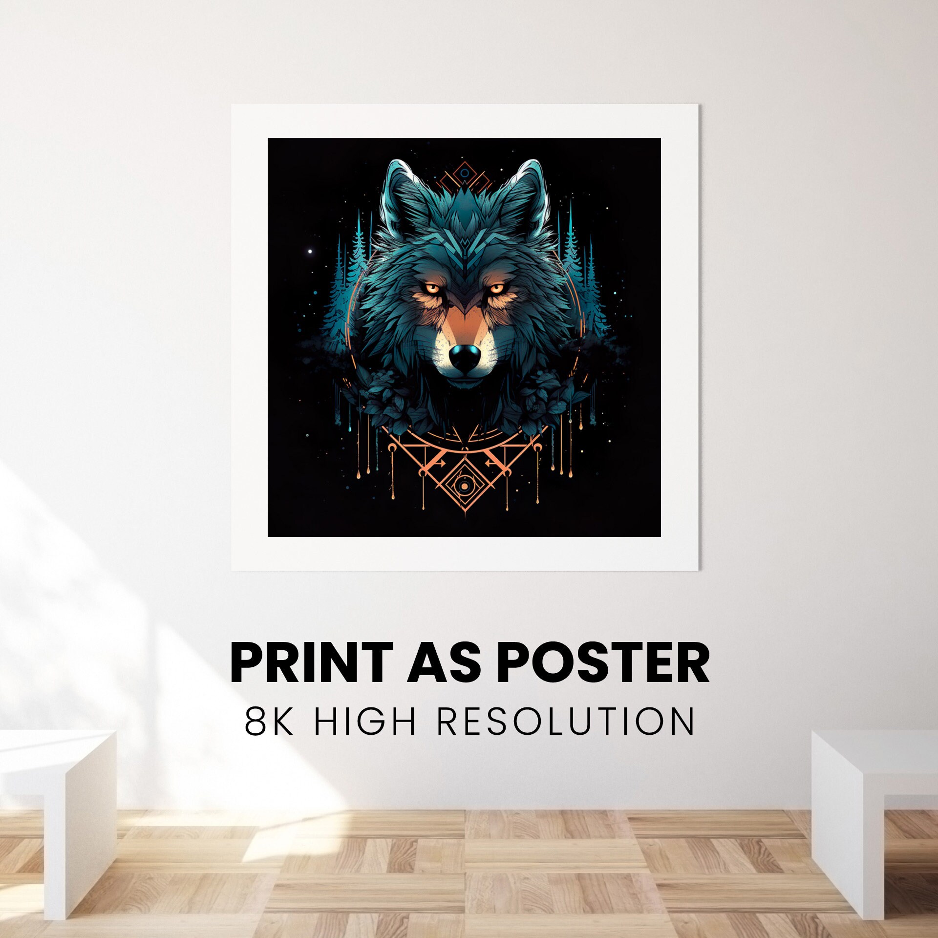 Wolf Portrait Shaman Poster Color Painting T-shirt and Hoodie Digital ...