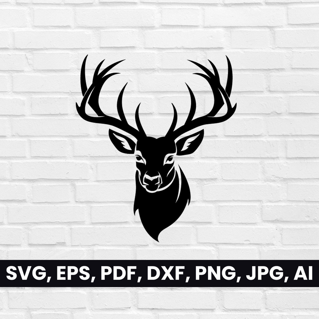 Deer Head Silhouette, Stag Shape SVG, Pdf, Dxf, Png, Deer With Antlers ...