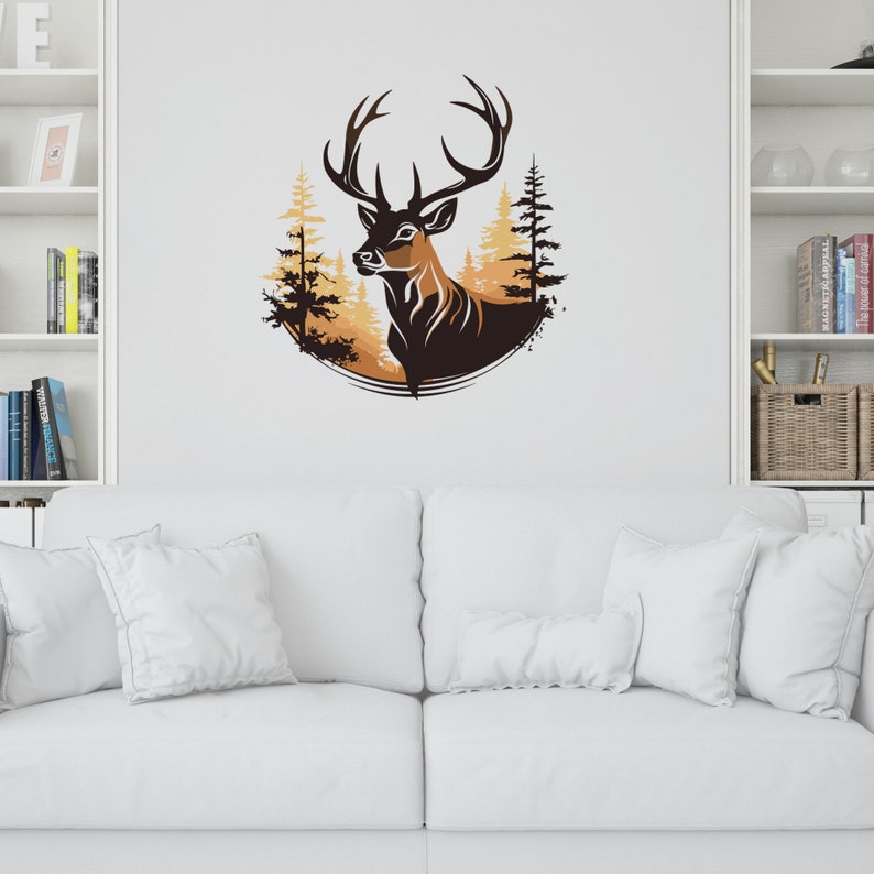 Deer With Antlers in Forest Silhouette, Color Stag Vector Shape SVG ...