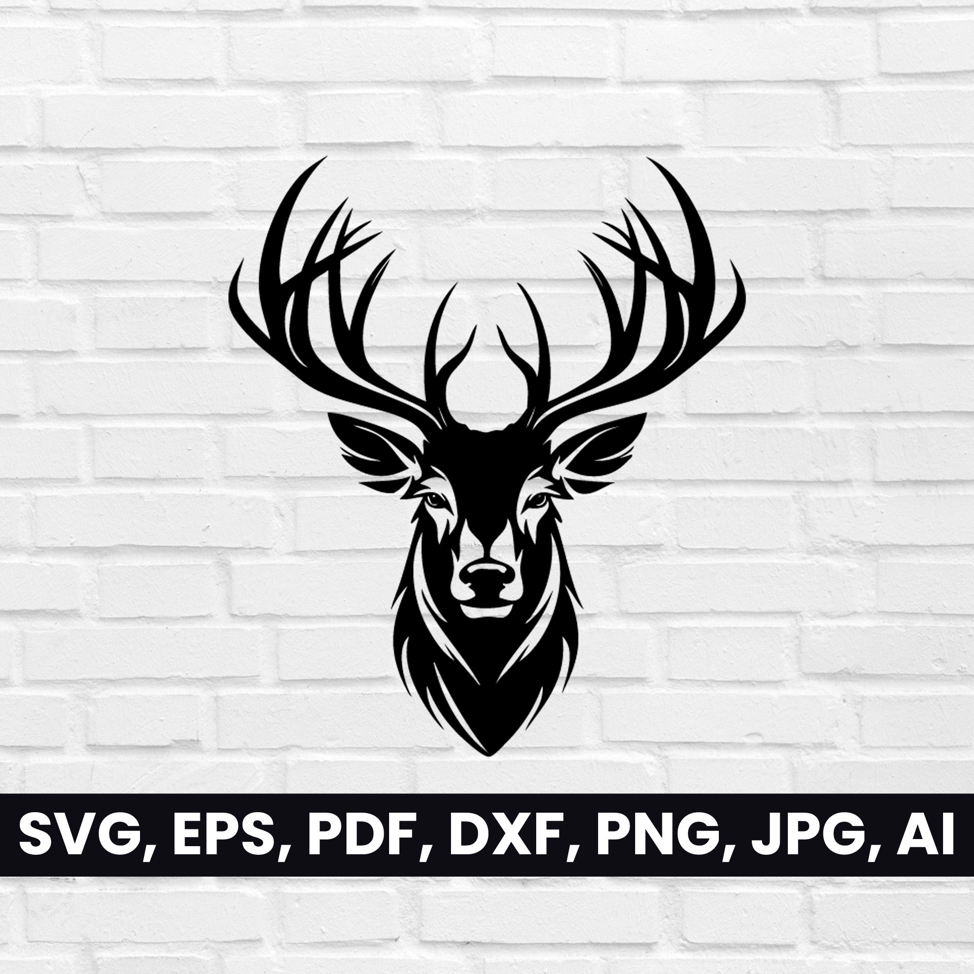 Deer Head Silhouette, Stag Shape SVG, Pdf, Dxf, Png, Deer With Antlers ...