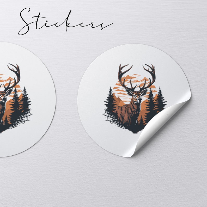 Deer With Antlers in Forest Silhouette, Color Stag Vector Shape SVG ...