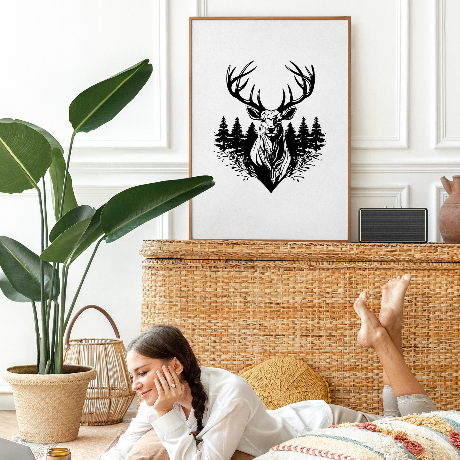 Deer With Antlers Head Silhouette, Laser Cut Stag Shape SVG, Pdf, Dxf ...