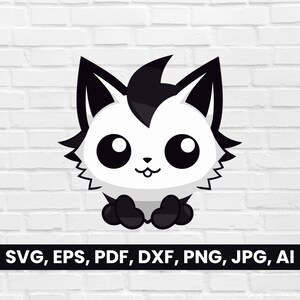 Cute Chibi Cat Silhouette, Baby Kawaii Cat Illustration, SVG, Pdf, Dxf ...