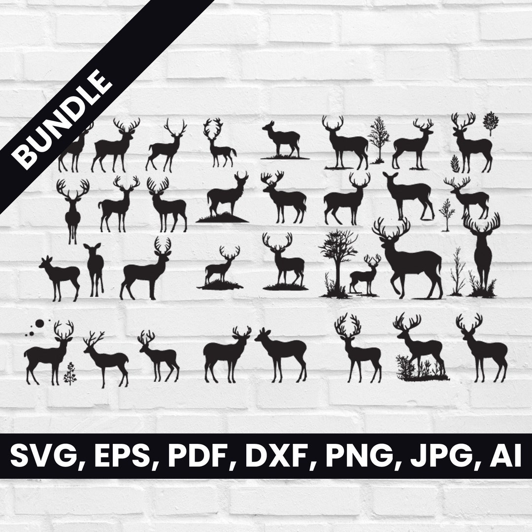Deer Bundle Silhouette Pack, Stag Shape SVG, Pdf, Dxf, Png, Deer ...