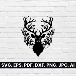 Deer With Antlers Head Silhouette Floral Heart Laser Cut Stag - Etsy