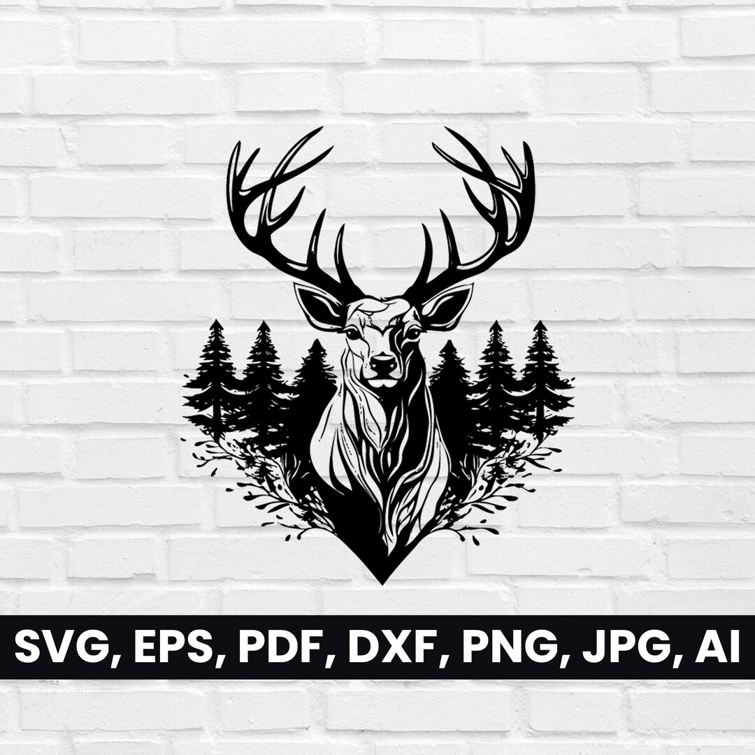 Deer With Antlers Head Silhouette, Laser Cut Stag Shape SVG, Pdf, Dxf ...