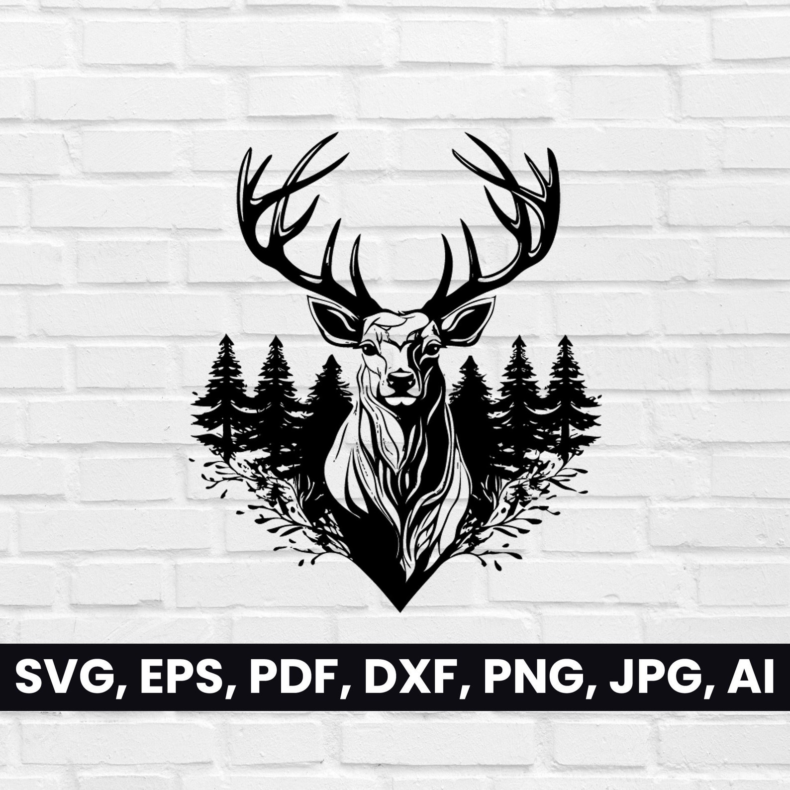 Deer With Antlers Head Silhouette, Laser Cut Stag Shape SVG, Pdf, Dxf ...