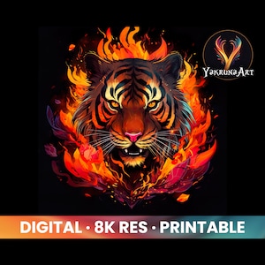 Tiger Fire Portrait Poster Color Painting T-shirt and Hoodie Digital ...