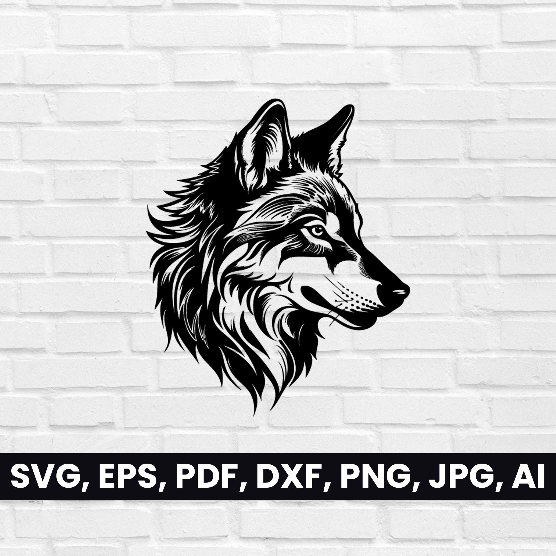 Wolf Head Silhouette, Wolf Face SVG, Pdf, Dxf, Png, Wolf Clipart, Wolf ...