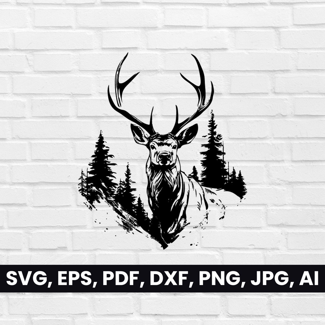 Deer With Antlers Head Silhouette, Laser Cut Stag Shape SVG, Pdf, Dxf ...