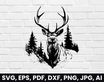Deer Silhouette Body With Antlers, Laser Cut Stag Shape SVG, Pdf, Dxf ...