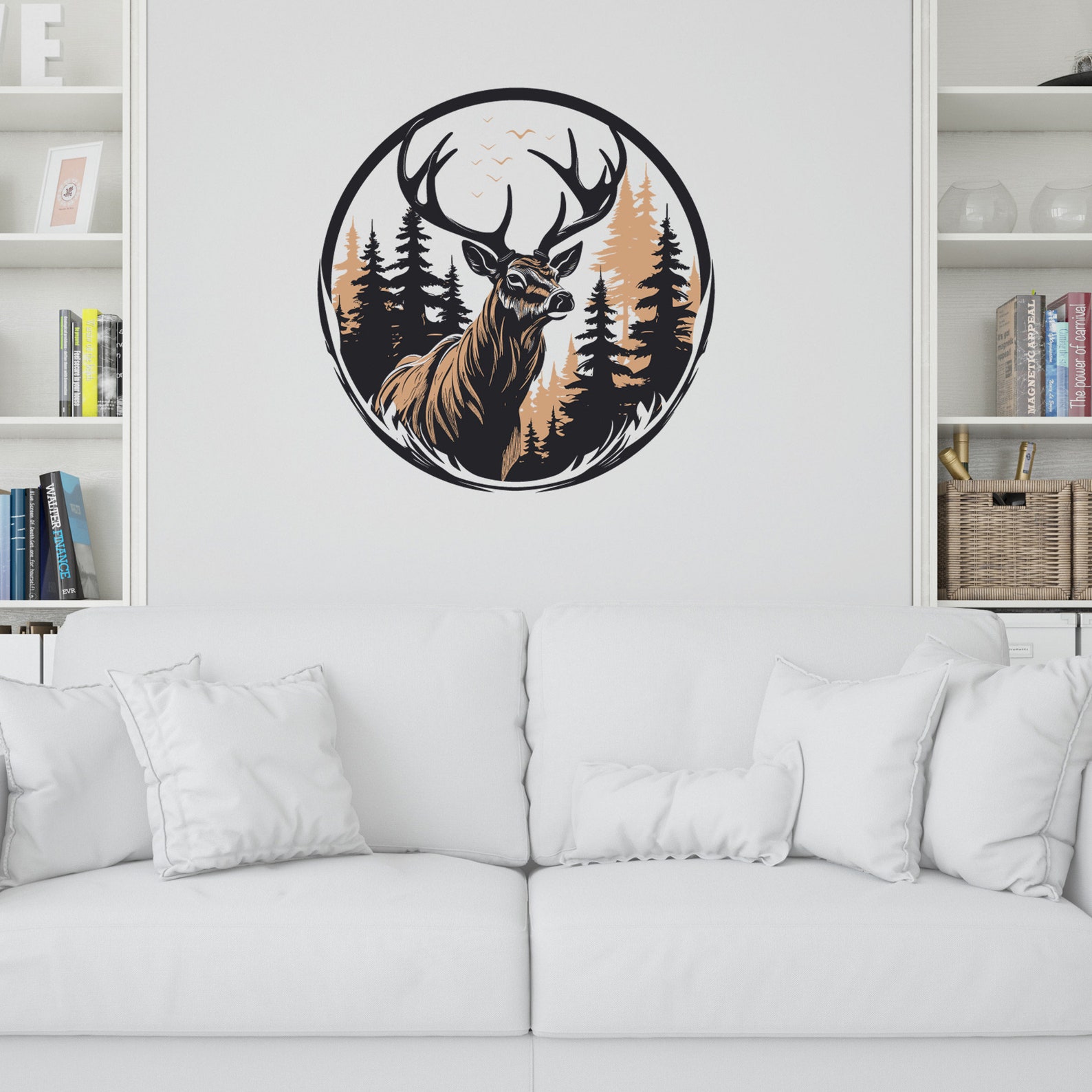 Deer With Antlers in Forest Silhouette, Color Stag Vector Shape SVG ...