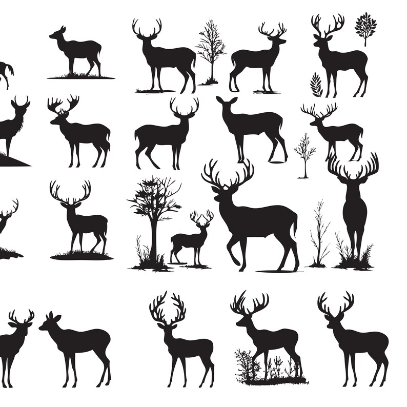 Deer Bundle Silhouette Pack, Stag Shape SVG, Pdf, Dxf, Png, Deer ...