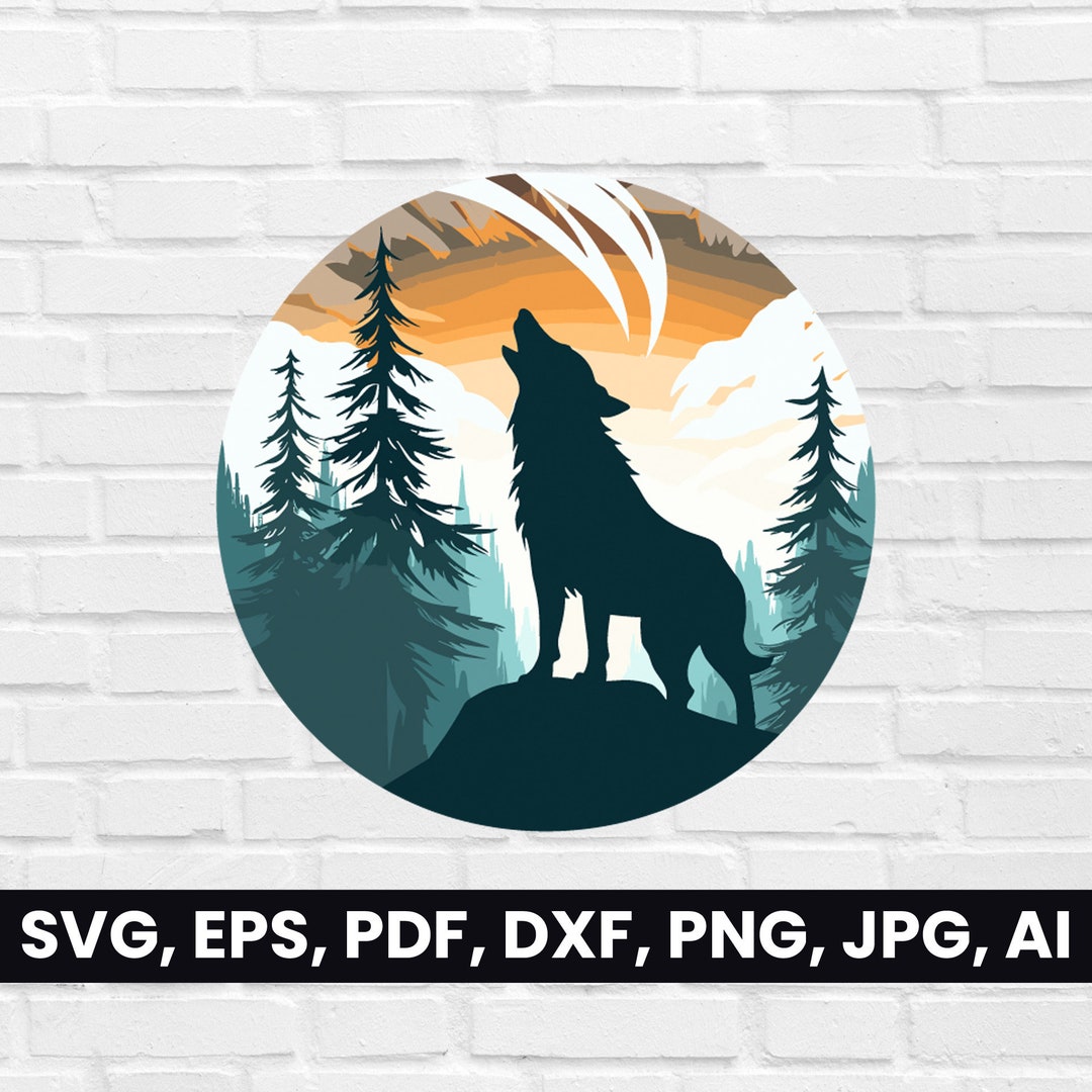 Howling Wolf in Forest Silhouette, Color Wolf Vector Illustration, SVG ...