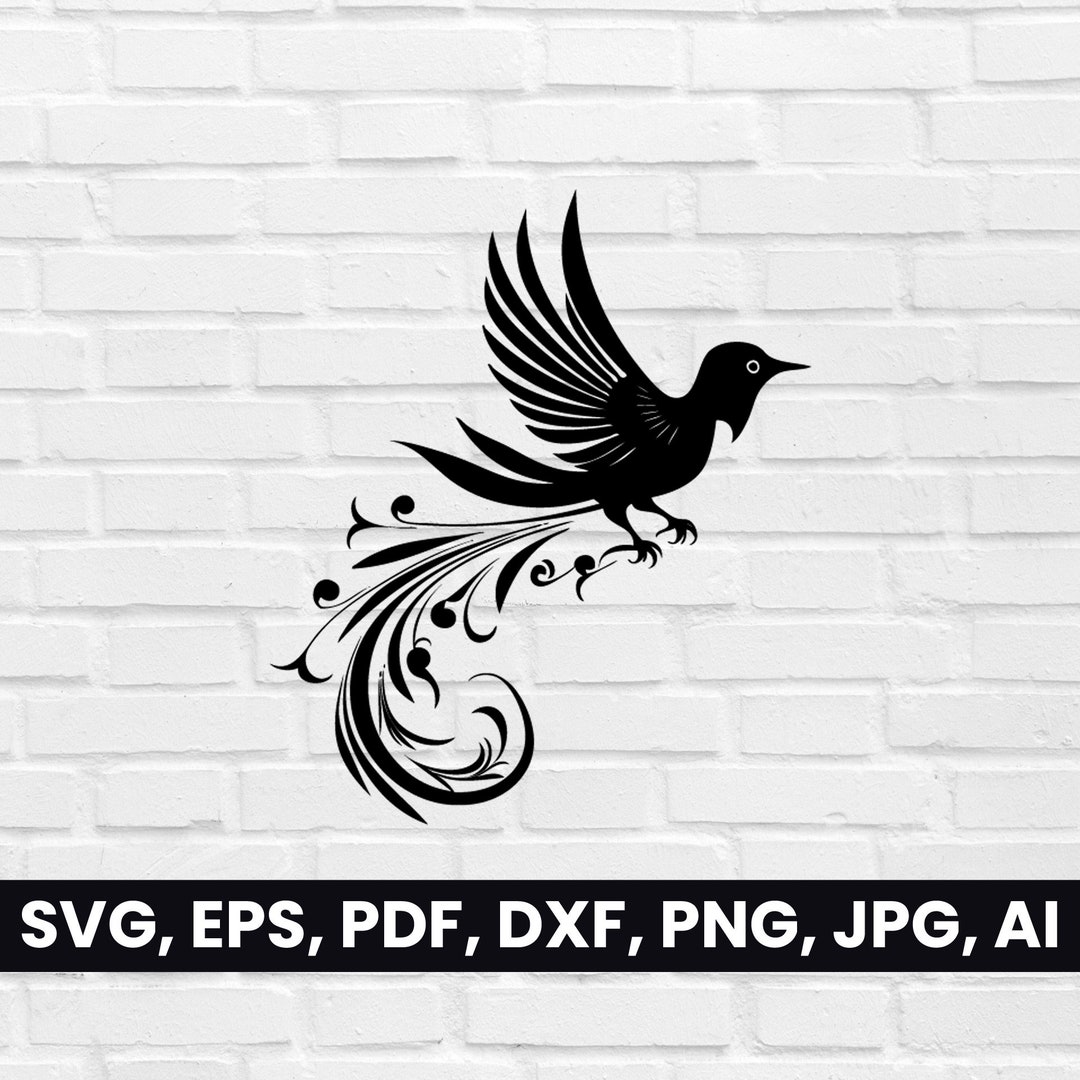 Fancy Bird Silhouette Bird SVG Pdf Dxf Png Bird Clipart - Etsy