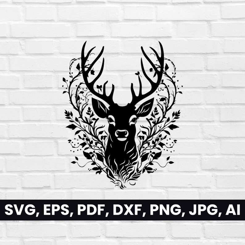 Deer Head Silhouette, Stag Shape SVG, Pdf, Dxf, Png, Deer Face Clipart ...