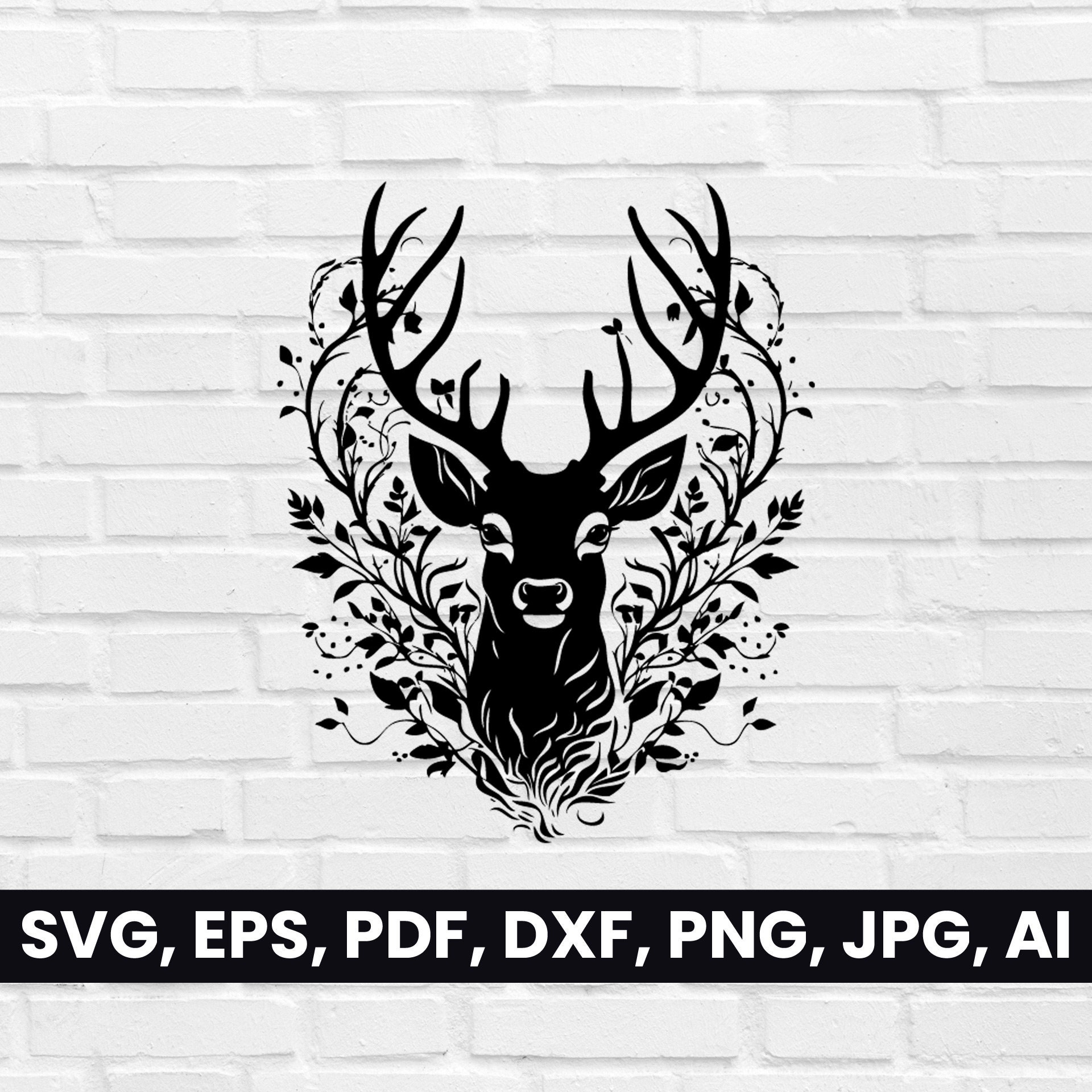 Deer Head Silhouette, Stag Shape SVG, Pdf, Dxf, Png, Deer Face Clipart ...