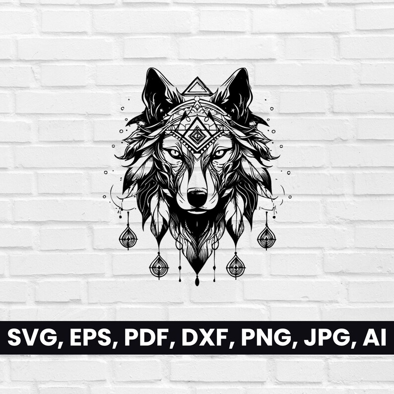 Wolf Face Shaman Silhouette SVG Pdf Dxf Png Wolf Clipart - Etsy