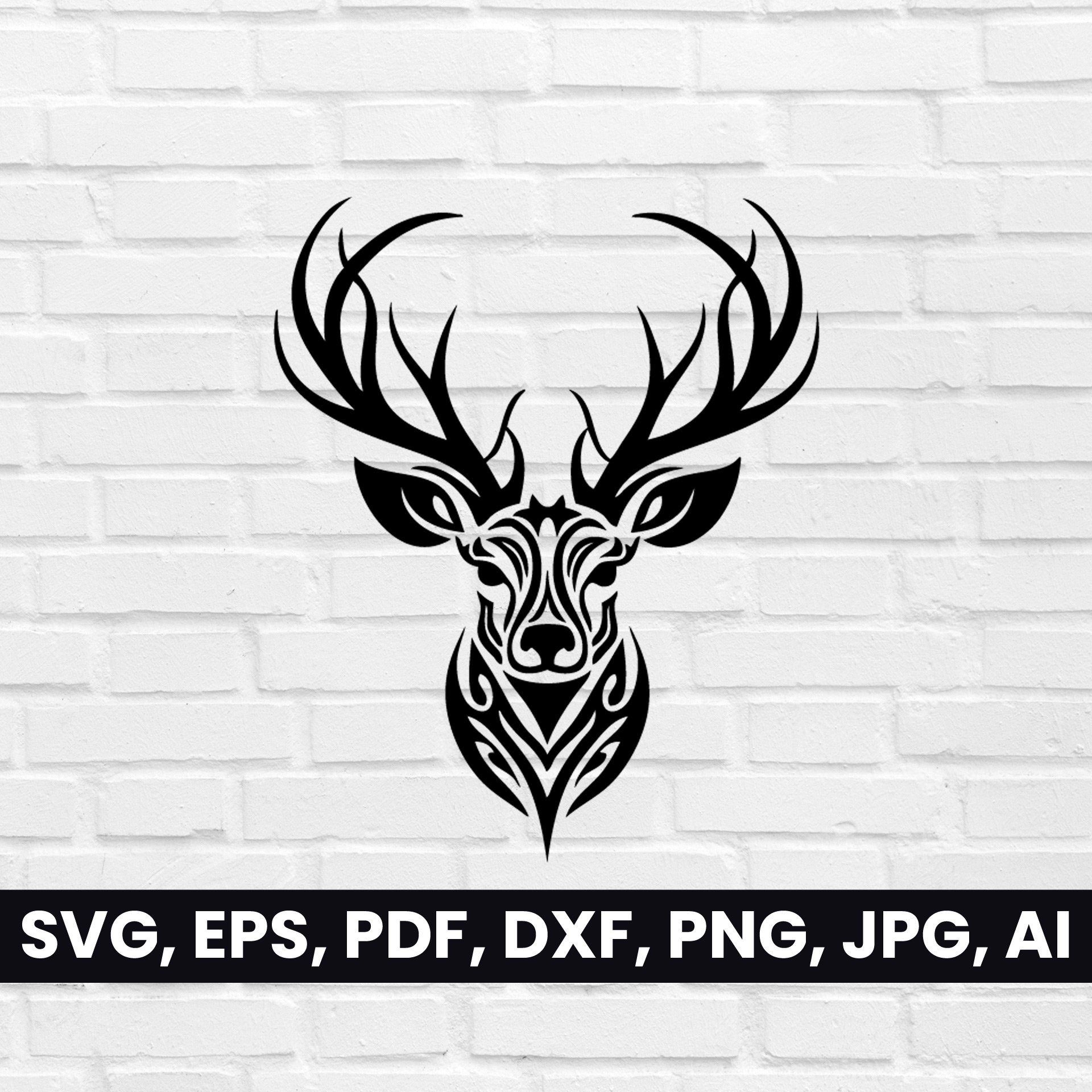 Deer Head Silhouette, Stag Shape SVG, Pdf, Dxf, Png, Deer With Antlers ...