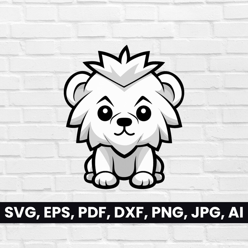 Cute Chibi Lion Silhouette, Baby Lion Kawaii Illustration, SVG, Pdf ...