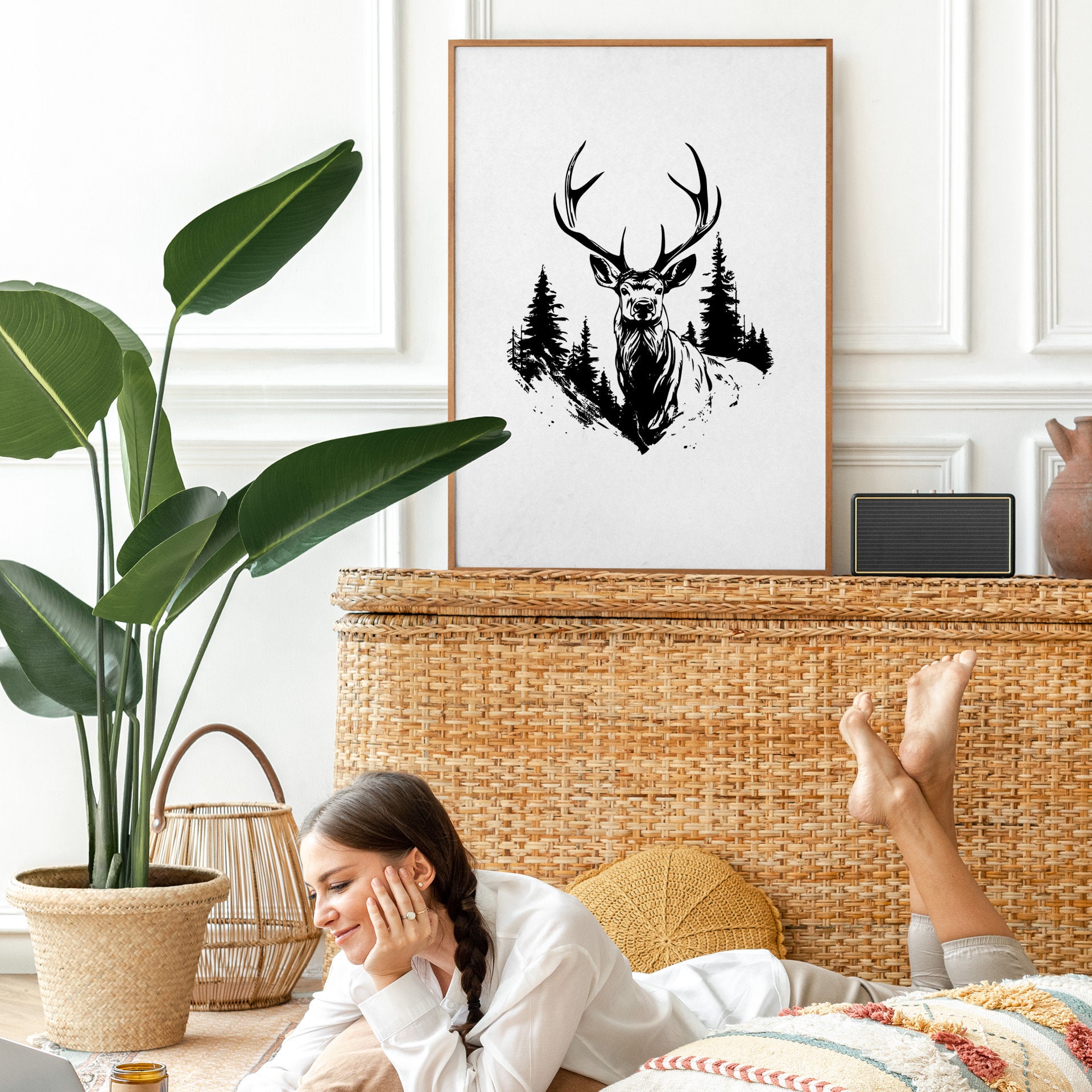 Deer With Antlers Head Silhouette, Laser Cut Stag Shape SVG, Pdf, Dxf ...