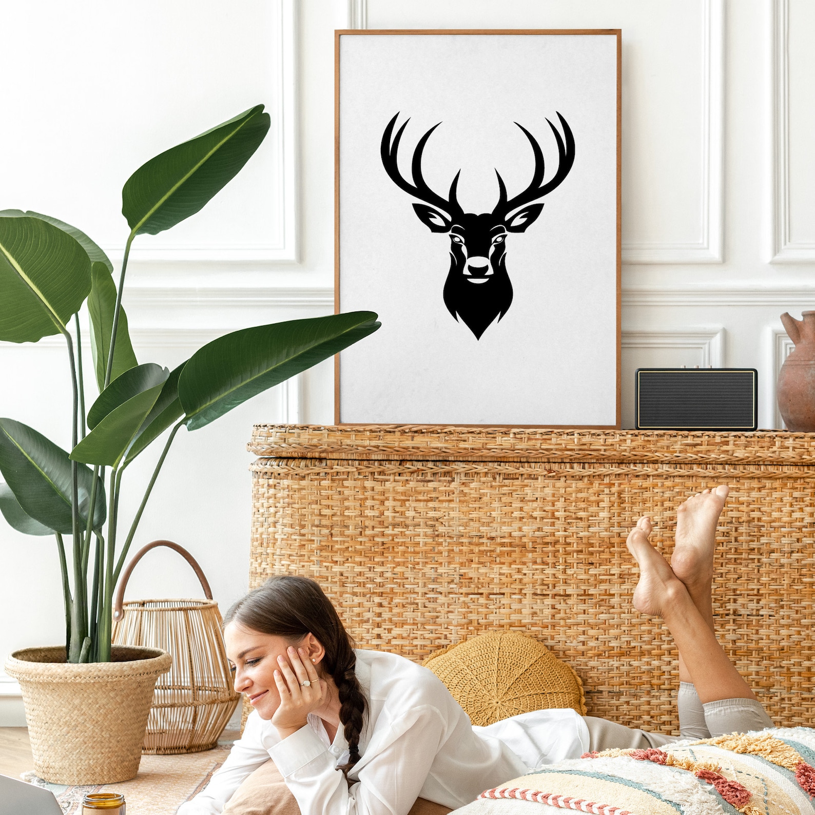 Deer Head Silhouette, Stag Shape SVG, Pdf, Dxf, Png, Deer With Antlers ...