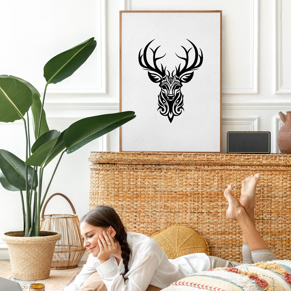 Deer Head Silhouette, Stag Shape SVG, Pdf, Dxf, Png, Deer With Antlers ...