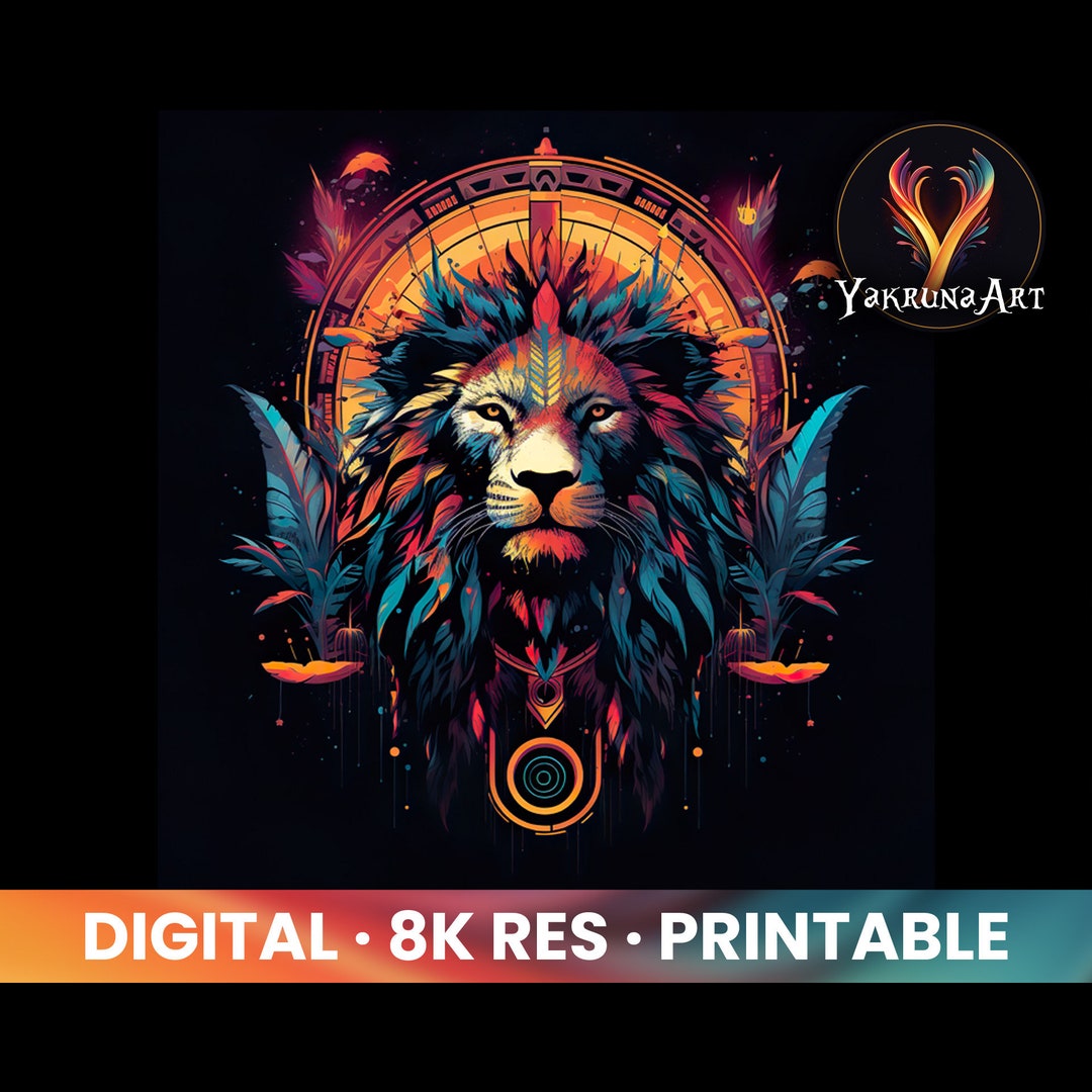 Lion Portrait Poster Color Painting T-shirt and Hoodie Digital Design ...