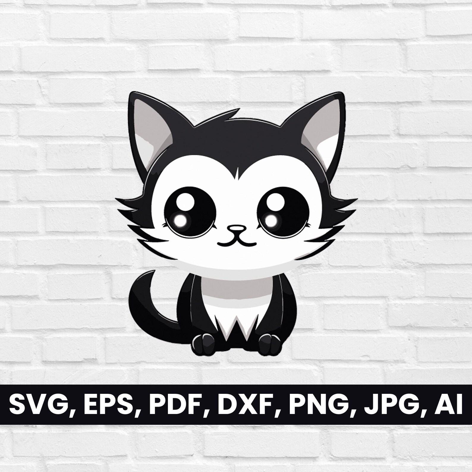 Cute Chibi Cat Silhouette Baby Kawaii Cat Illustration SVG - Etsy