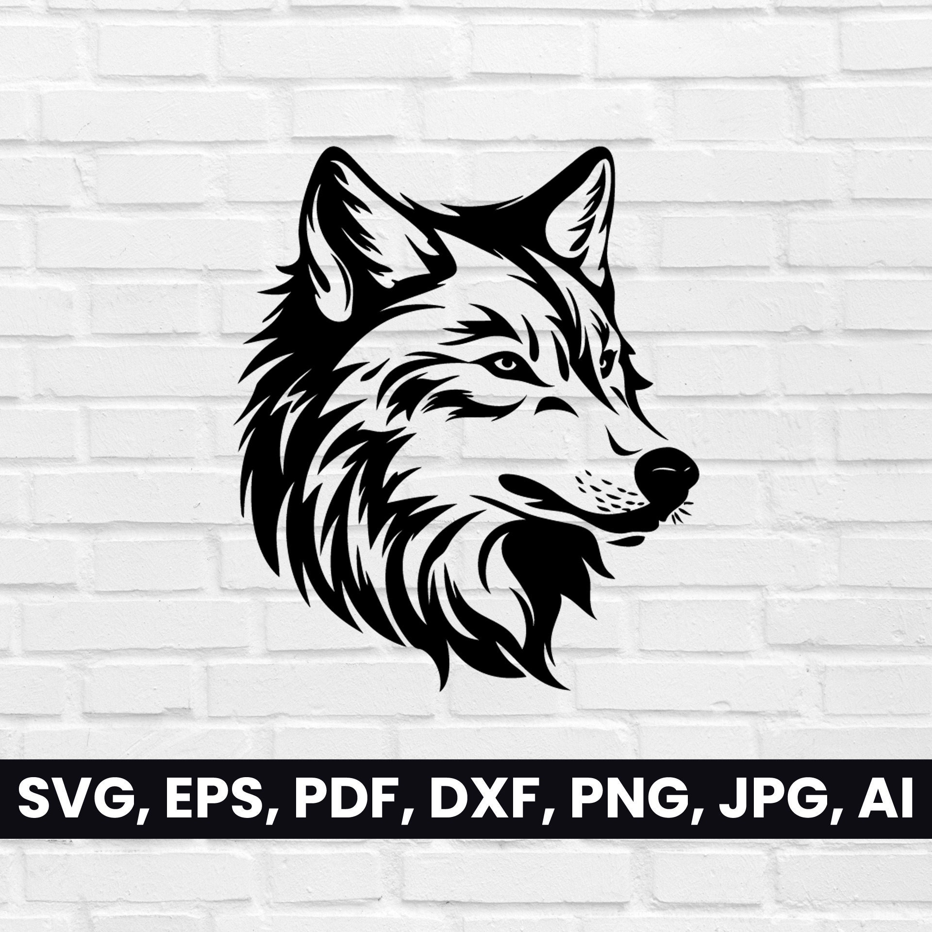 Silueta de cabeza de lobo cara de lobo SVG Pdf Dxf Png - Etsy México