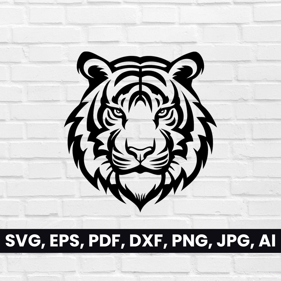 Tiger Head Silhouette, Tiger Face SVG, Pdf, Dxf, Png, Tiger Clipart ...