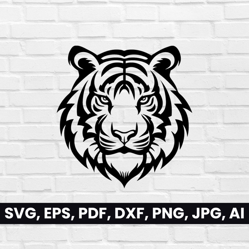 Tiger Head Silhouette, Tiger Face SVG, Pdf, Dxf, Png, Tiger Clipart ...