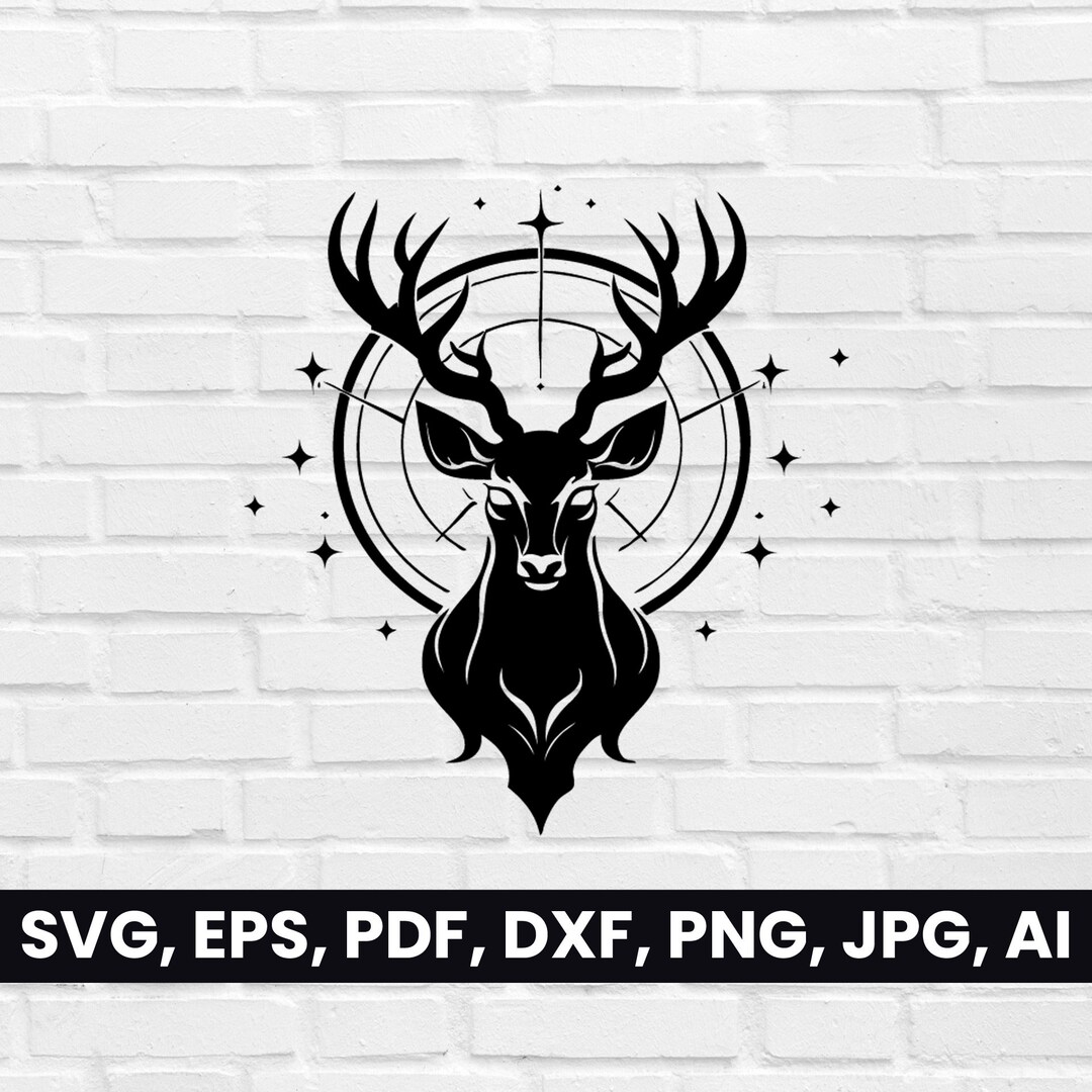 Deer Head Silhouette, Stag Shape SVG, Pdf, Dxf, Png, Deer With Antlers ...