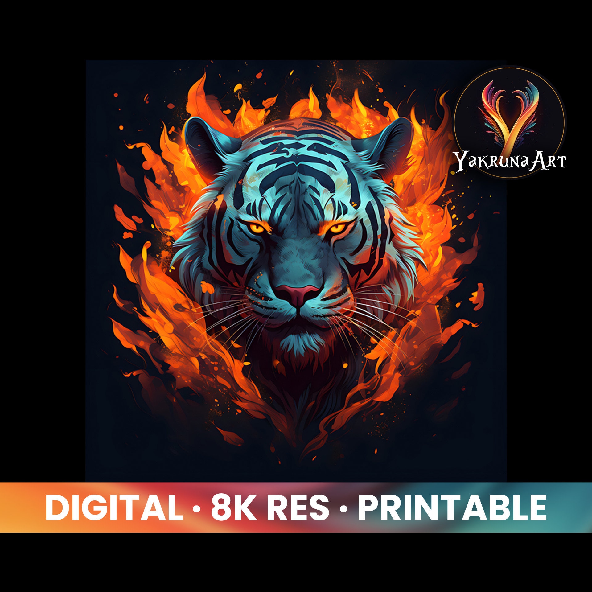 Tiger Fire Portrait Poster Color Painting T-shirt and Hoodie Digital ...