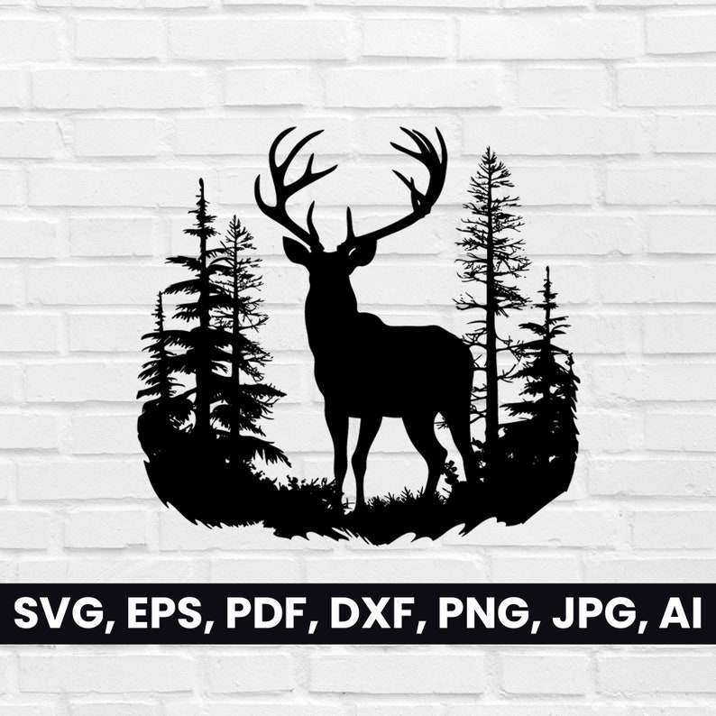 Deer Forest Silhouette, Stag Shape SVG, Pdf, Dxf, Png, Deer Clipart ...