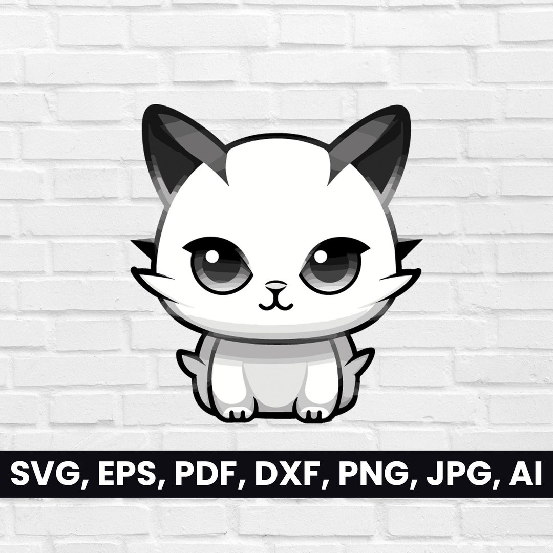 Cute Chibi Cat Silhouette, Baby Kawaii Cat Illustration, SVG, Pdf, Dxf ...