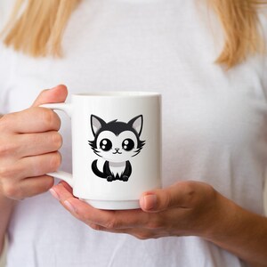 Cute Chibi Cat Silhouette, Baby Kawaii Cat Illustration, SVG, Pdf, Dxf ...