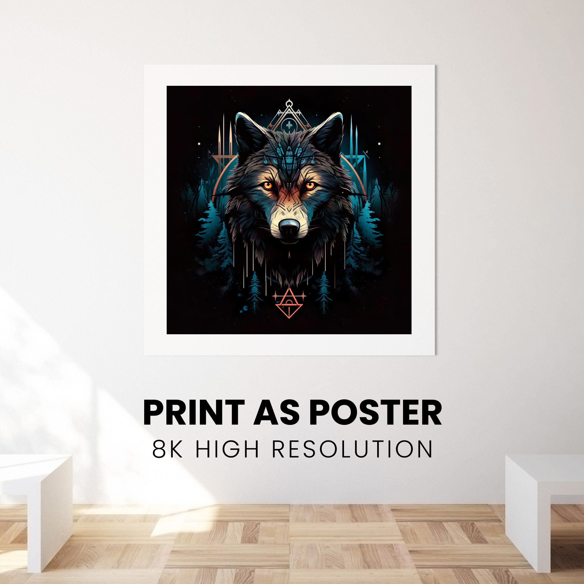 Wolf Portrait Shaman Poster Color Painting T-shirt and Hoodie Digital ...