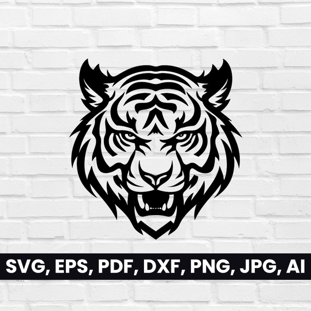 Tiger Head Silhouette, Tiger Face SVG, Pdf, Dxf, Png, Tiger Clipart ...