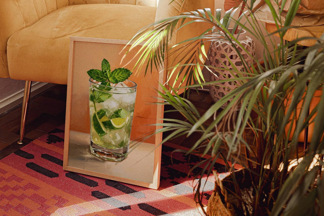 Mojito Cocktail Art Oil Painting Style Print Mint Lime Drink Wall Decor ...