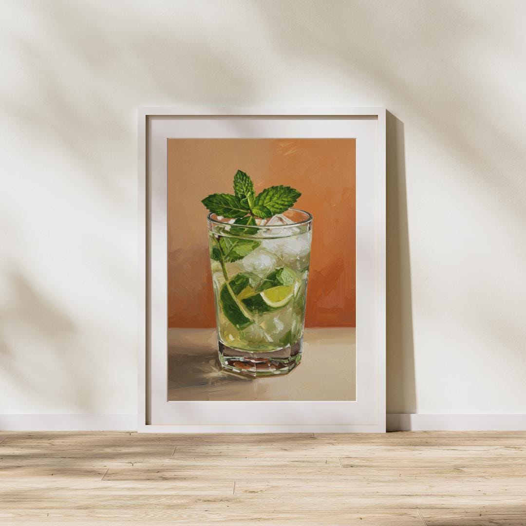 Mojito Cocktail Art | Oil Painting Style Print | Mint Lime Drink Wall ...
