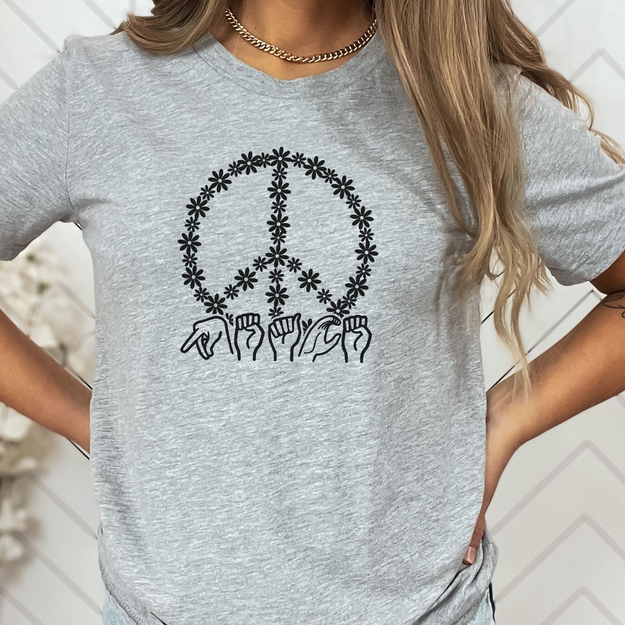 ASL Peace Shirt Peace Sign Shirt Floral Peace Sign Sign - Etsy