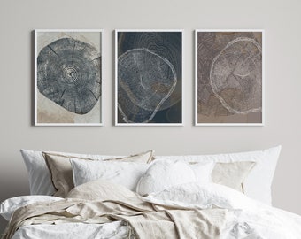 Beige Tree Ring Prints Set of 3 Posters Wood Slice Prints Tree Ring Art ...
