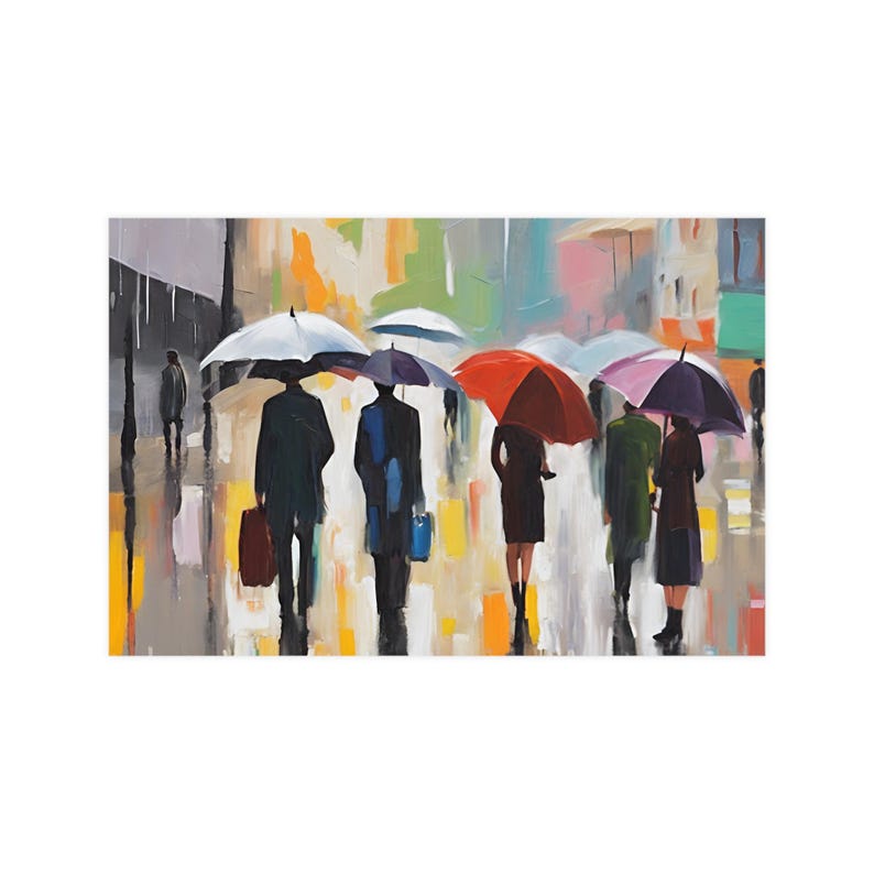 Umbrella Spring Rain Art Print Home Decor Poster Abstract Oil Painting ...