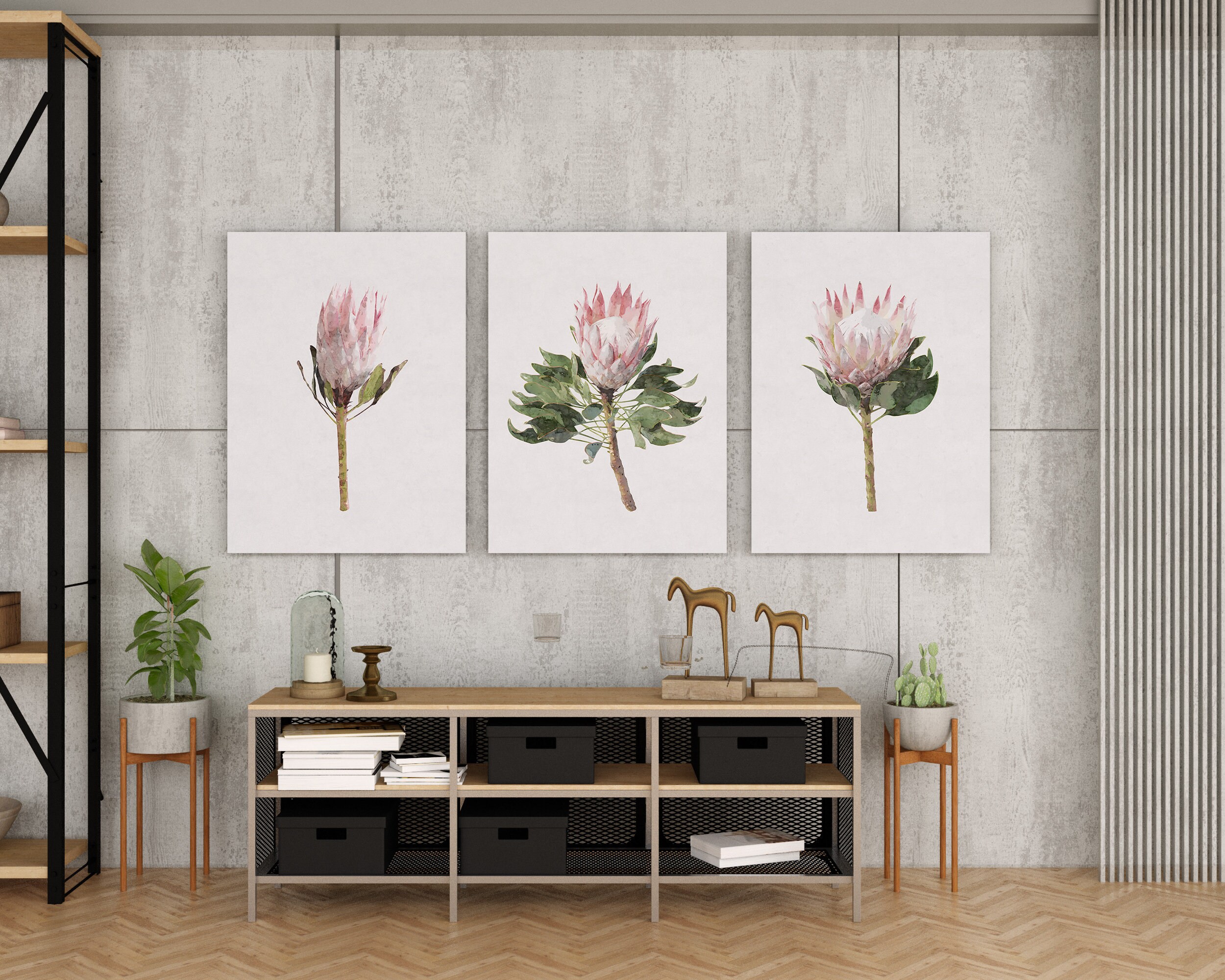 Watercolor King Protea Art Print Set, Blush Pink Floral (digital ...